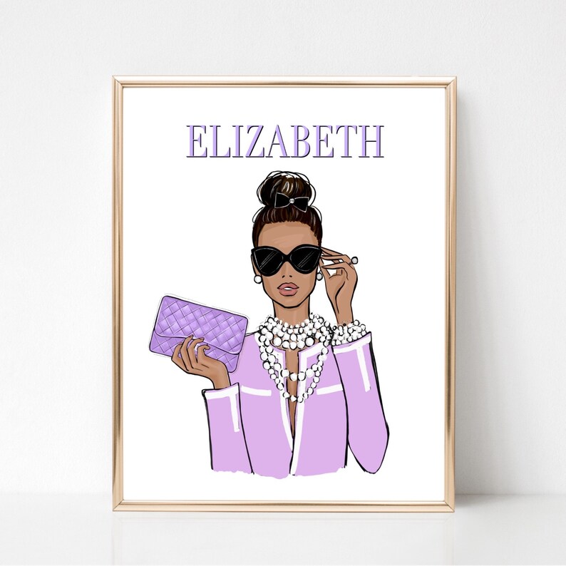 Custom Girl Fashion Portrait for Her, Personalized Girly Art Print ...