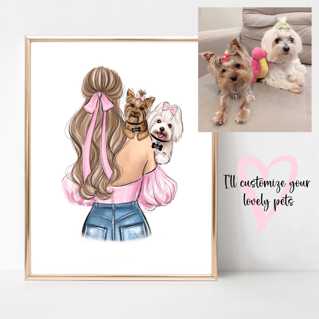 Custom Dog Mom Drawing From Photo, Personalized Pet Art Print, Custom ...