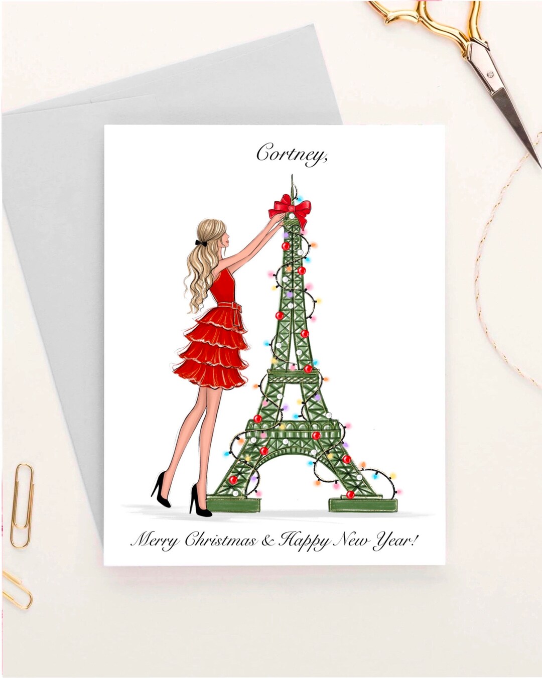 Personalized Christmas in Paris Fashion Greeting Card, Girly Postcard ...