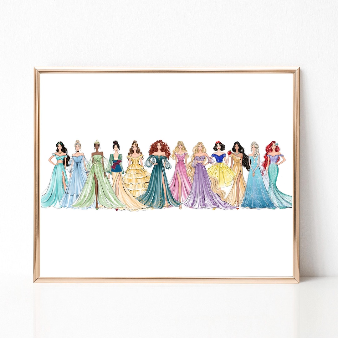 Elegant Princess Fashion Illustration Print, Fairytale Wall Art, Modern ...