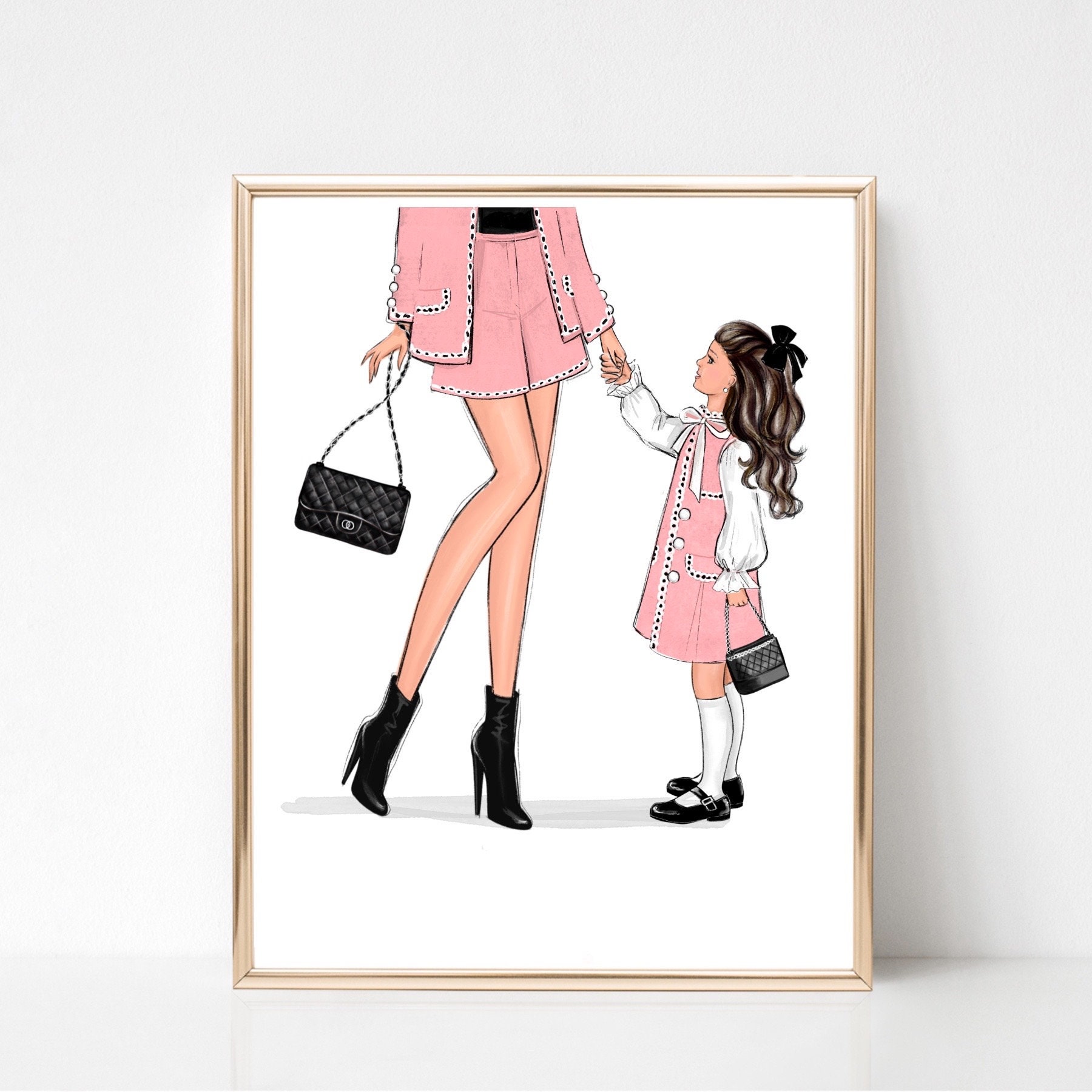 Mom of Girl Pink Art Print Personalized Fashion Illustration ...