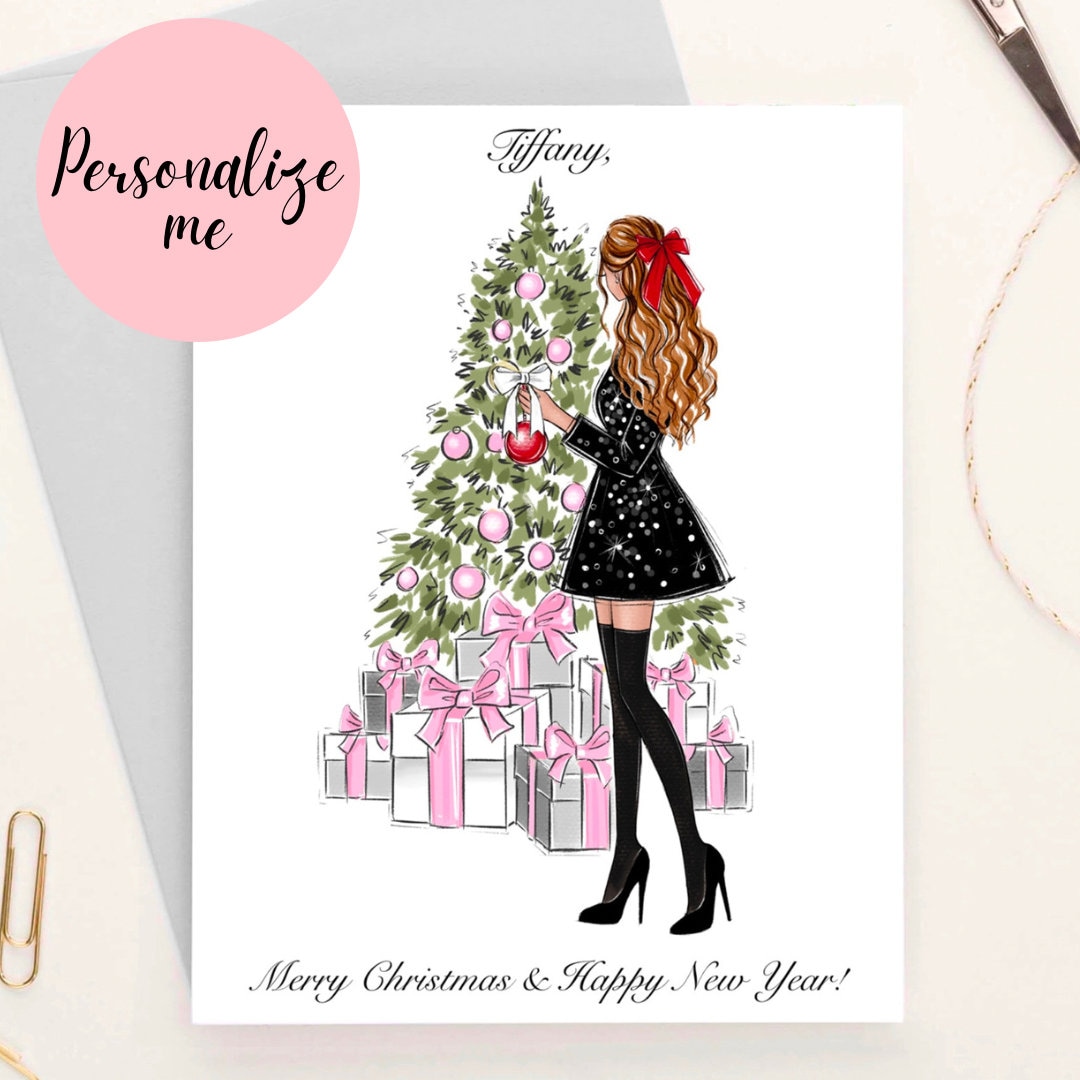 Personalized Christmas Greeting Card, Girly Postcard for Her, Custom ...