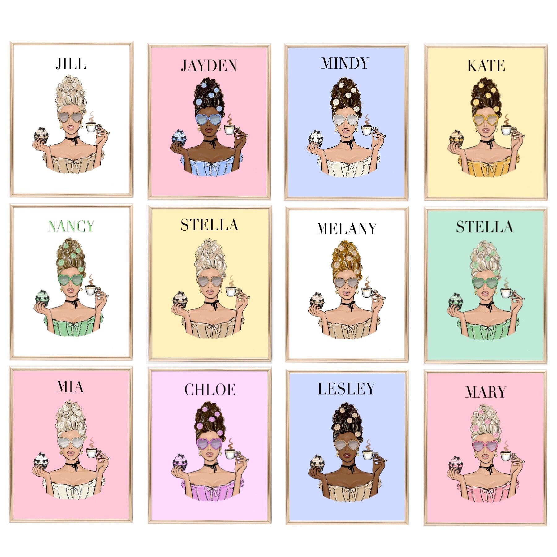 Custom Girl Fashion Portrait for Her, Personalized Girly Art Print ...