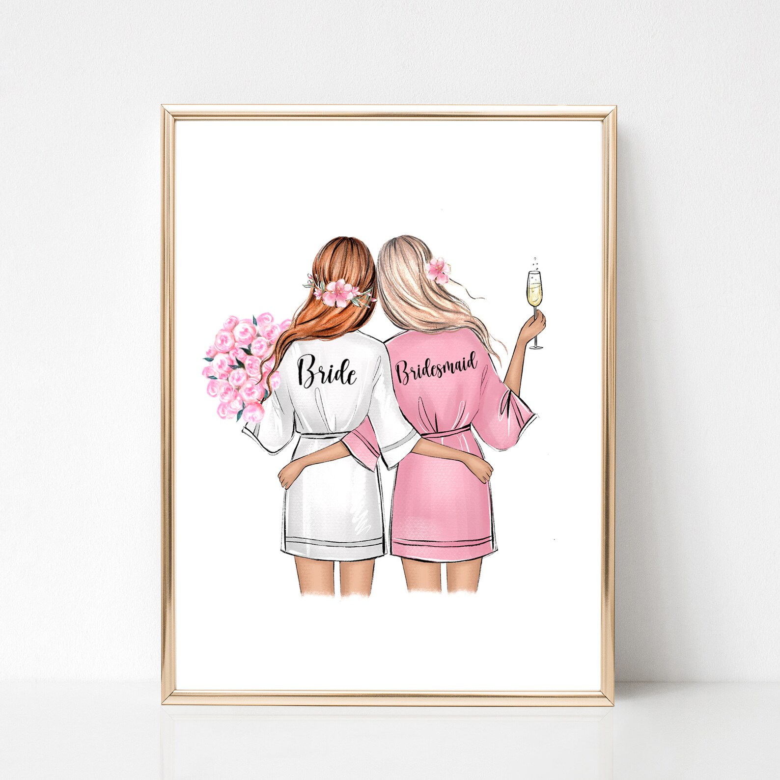 Personalized Bride and Bridesmaid Print Gift, Floral Wedding ...