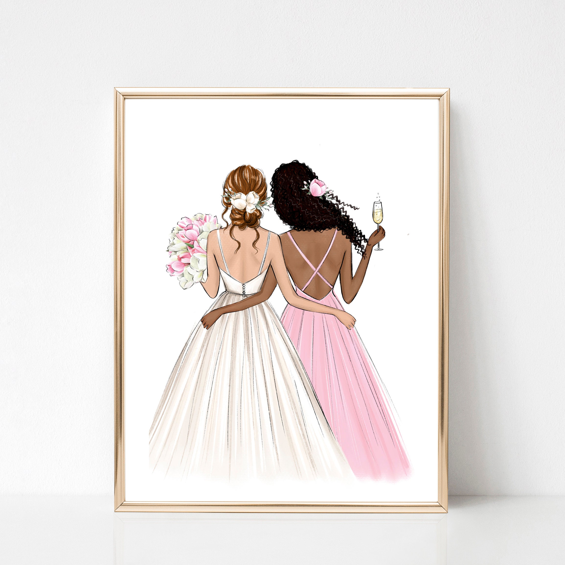 Personalized Bride and Bridesmaid Print Gift, Spring Wedding ...