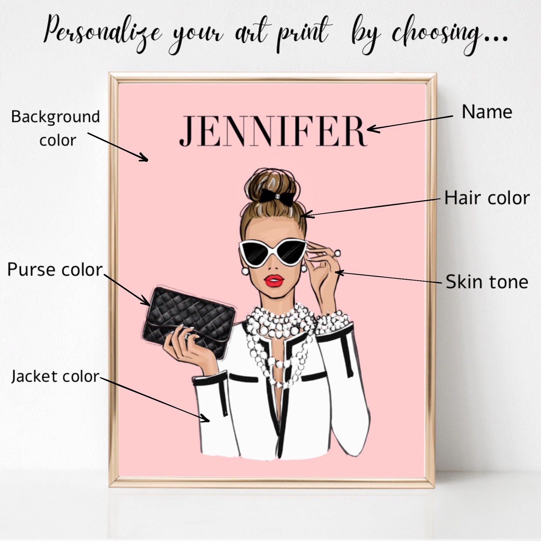 Custom Girl Fashion Portrait for Her, Personalized Girly Art Print ...