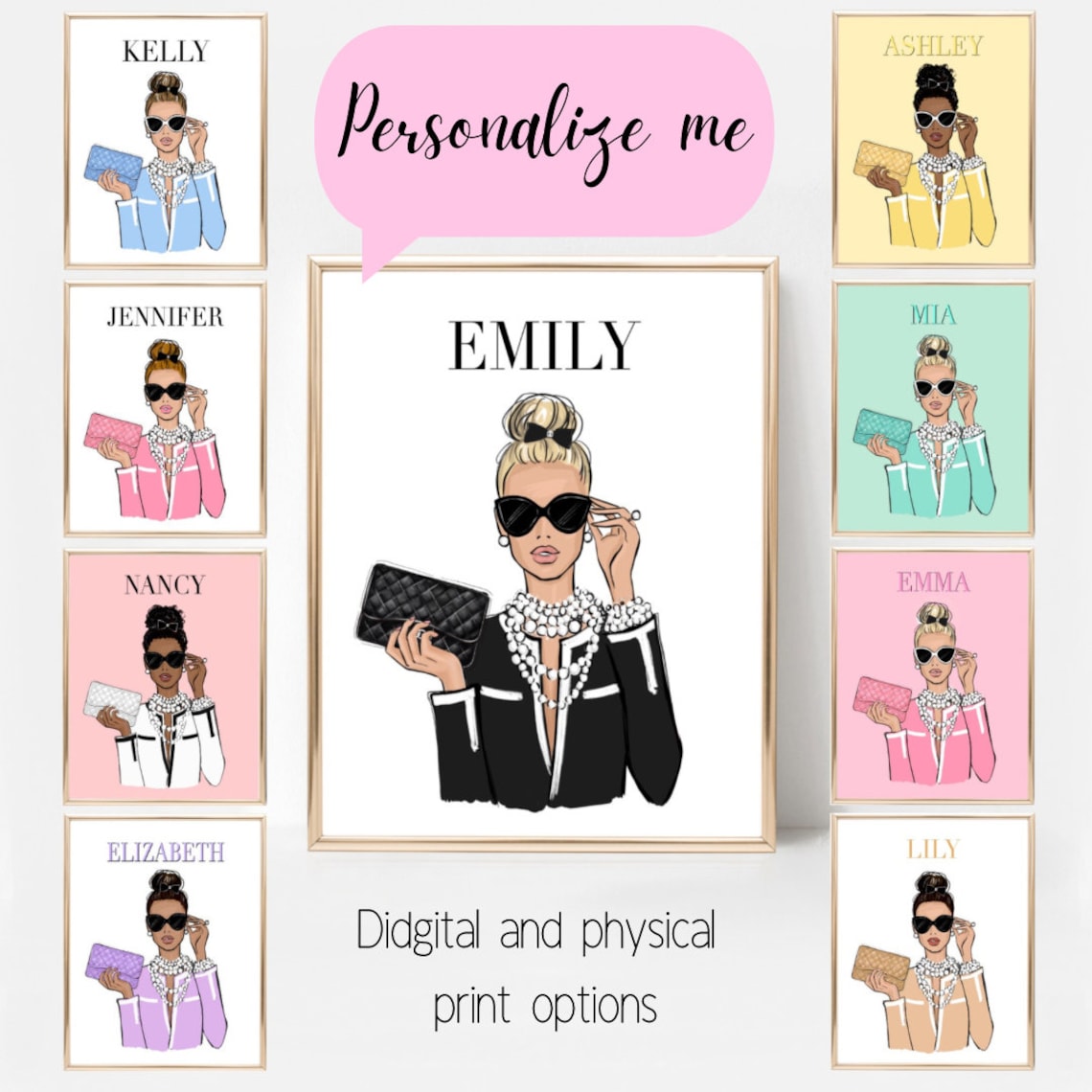 Custom Girl Fashion Portrait for Her, Personalized Girly Art Print ...