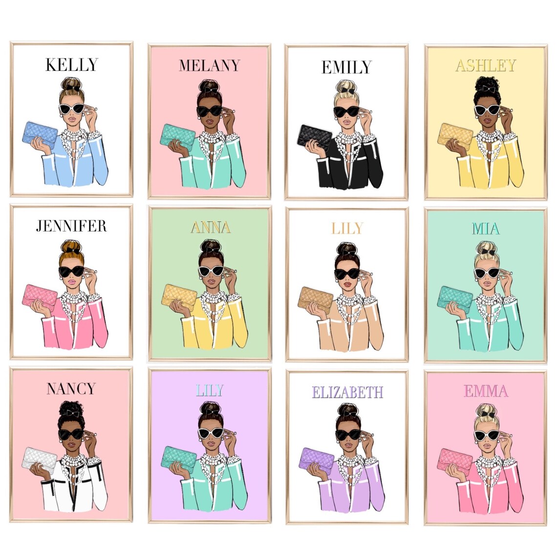 Custom Girl Fashion Portrait for Her, Personalized Girly Art Print ...