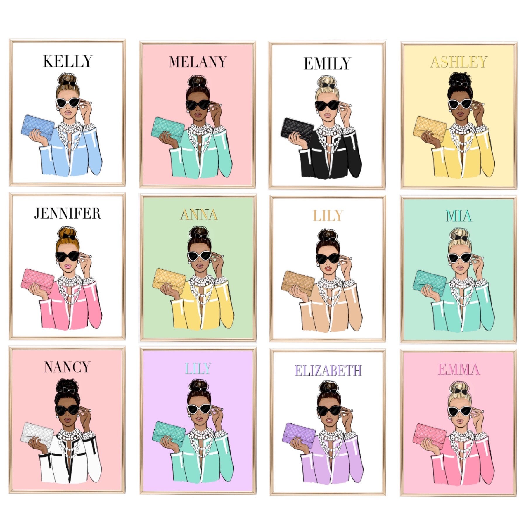 Custom Girl Fashion Portrait for Her, Personalized Girly Art Print ...