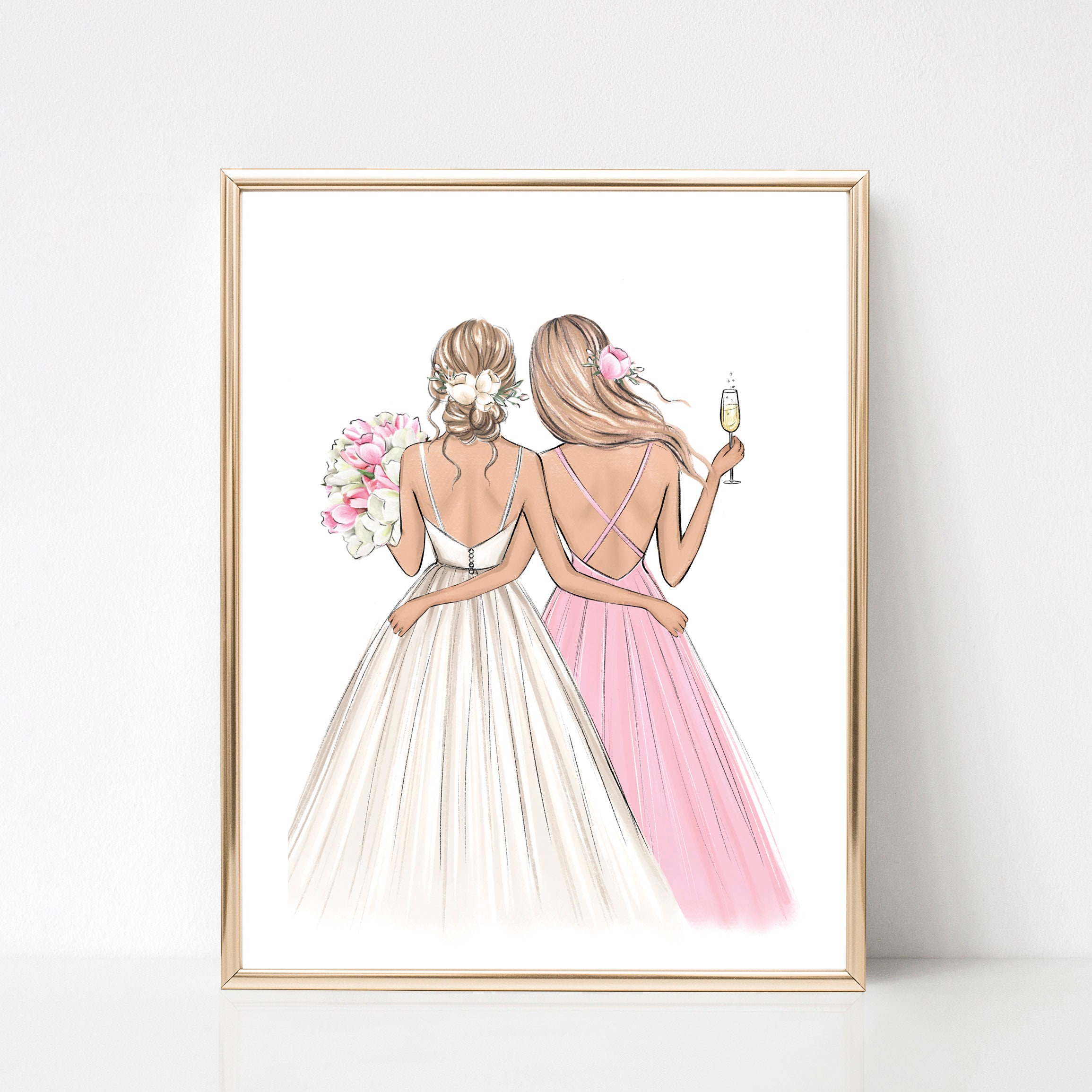 Personalized Bride and Bridesmaid Print Gift, Spring Wedding ...