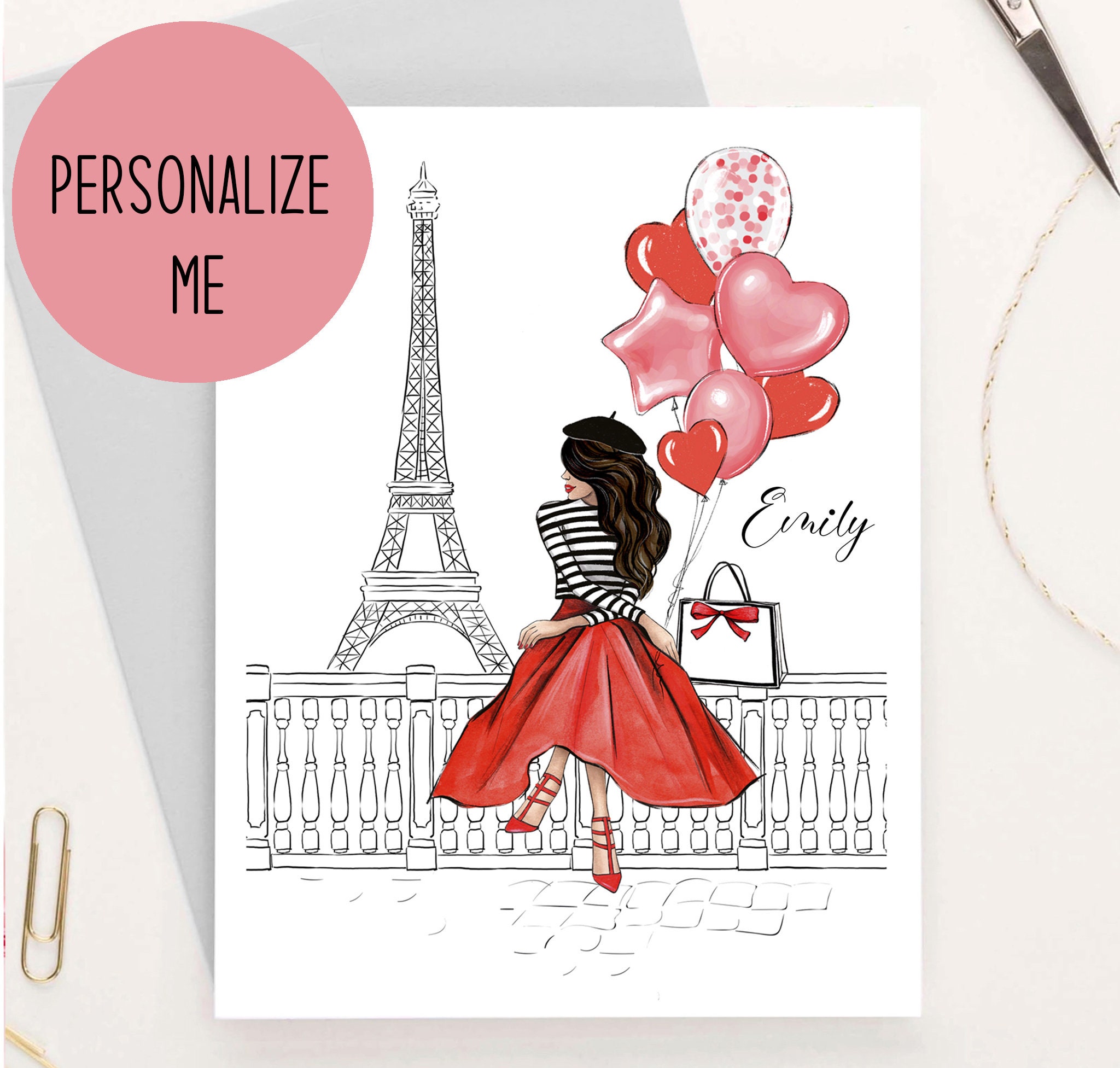 Personalized Paris Greeting Card, Romantic Postcard for Her, Eiffel ...