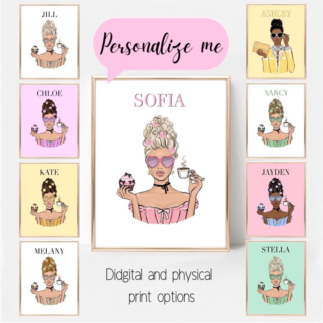 Custom Girl Fashion Portrait for Her, Personalized Girly Art Print ...