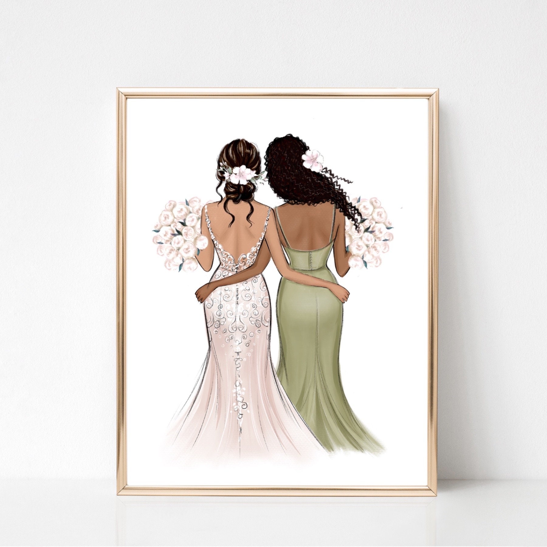 Custom Bride and Bridesmaid Art Print, Bride Mother Maid of Honor ...