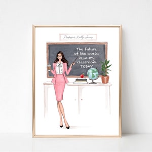Personalized Name Teacher Art Print Fashion Illustration, Teacher Art ...