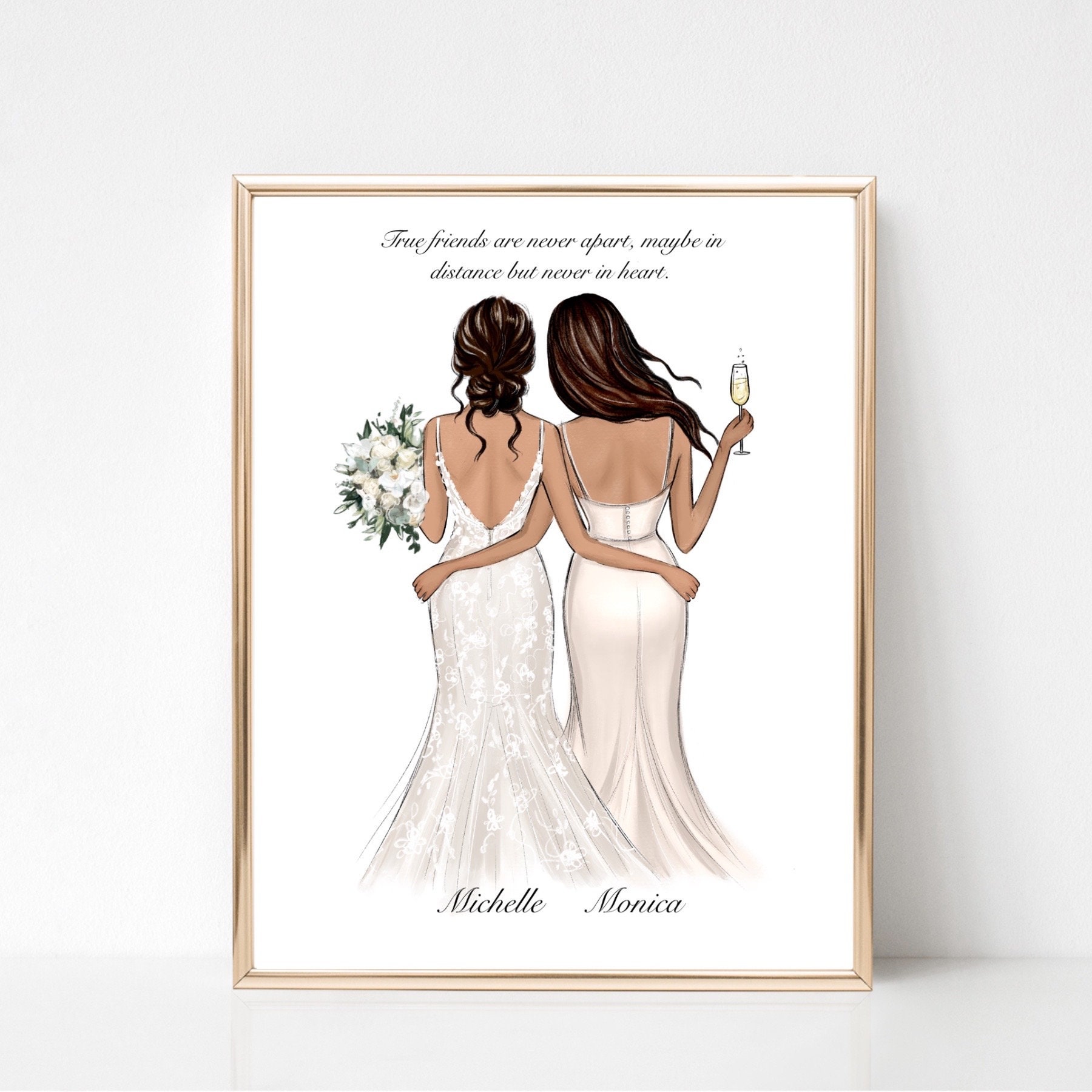 Custom Bride and Bridesmaid Art Print, Bride Mother Maid of Honor ...
