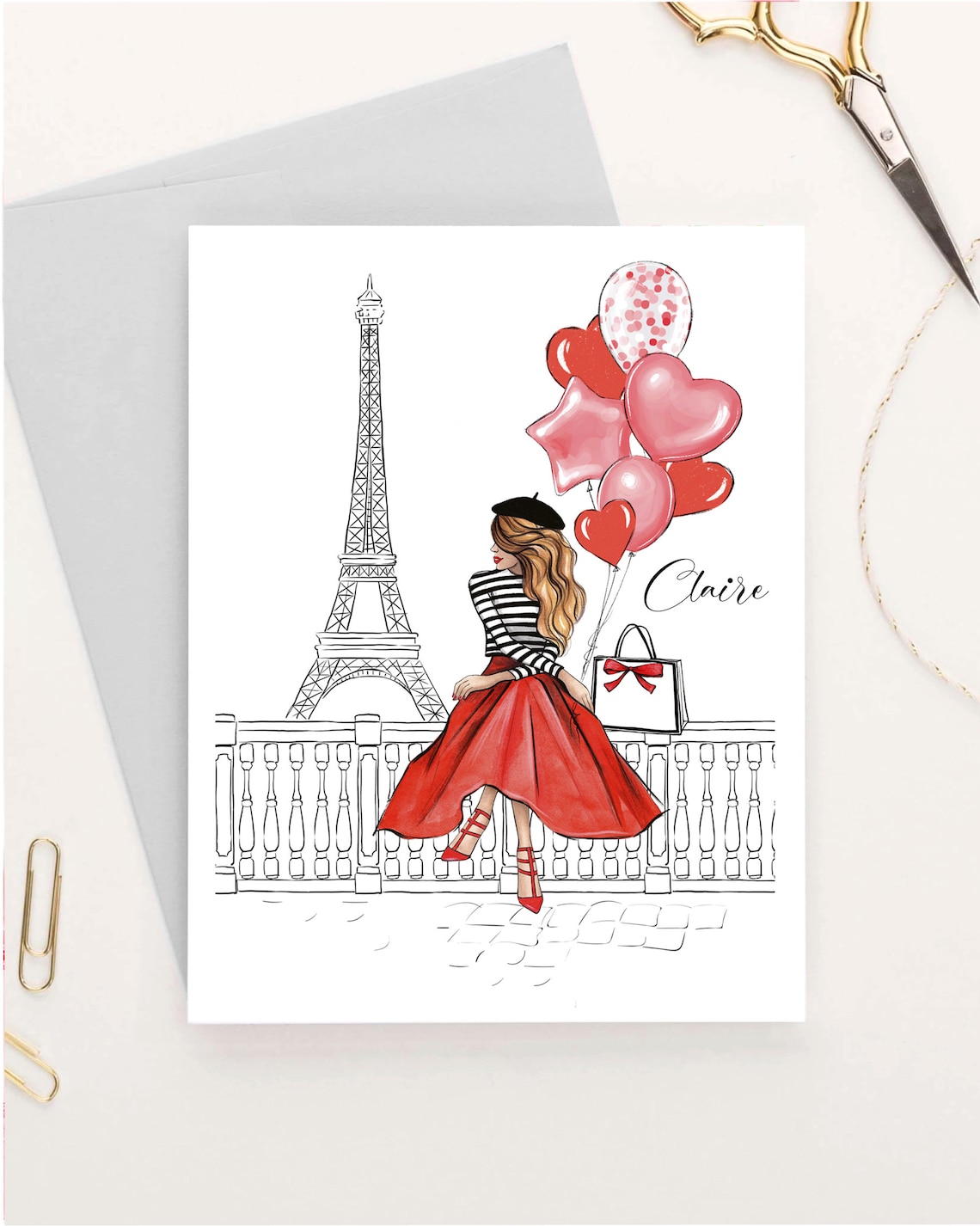 Personalized Paris Greeting Card, Romantic Postcard for Her, Eiffel ...