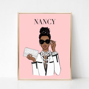 Custom Girl Fashion Portrait for Her, Personalized Girly Art Print ...