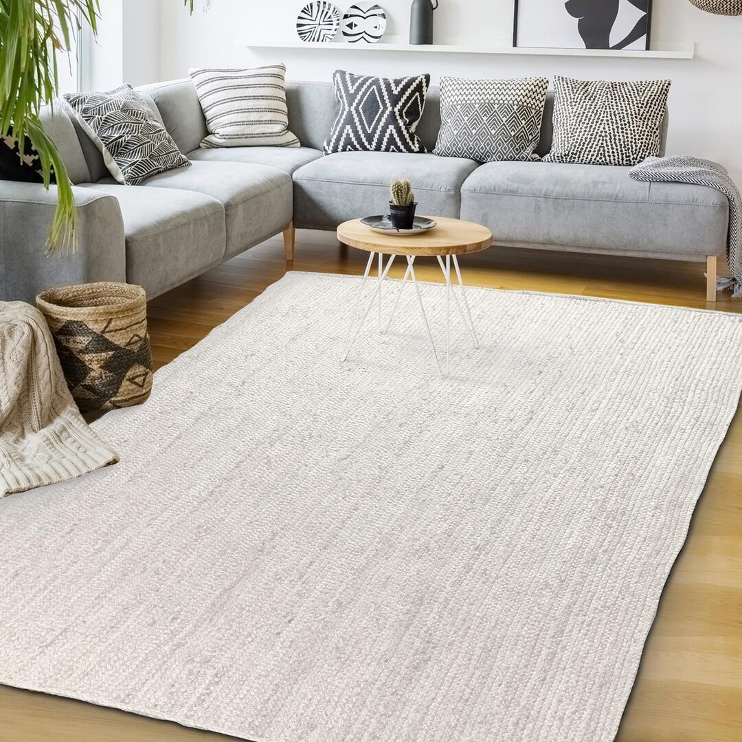 Natural White Hand-made Boho Jute Rug, off White Braided Large Jute ...