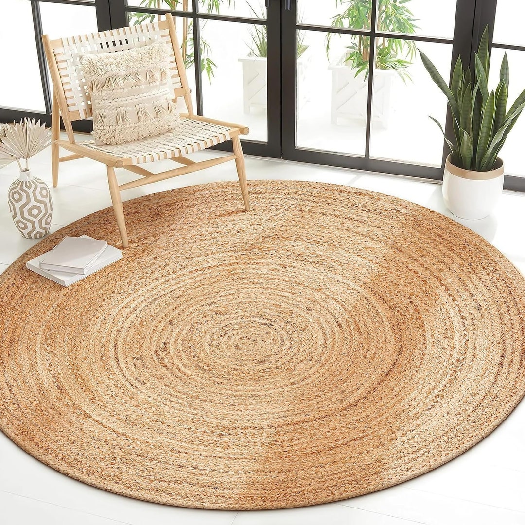 Home Jute Braided Boho Round Rug Natural Jute 3x3, 4x4, 5x5 Feet Round ...