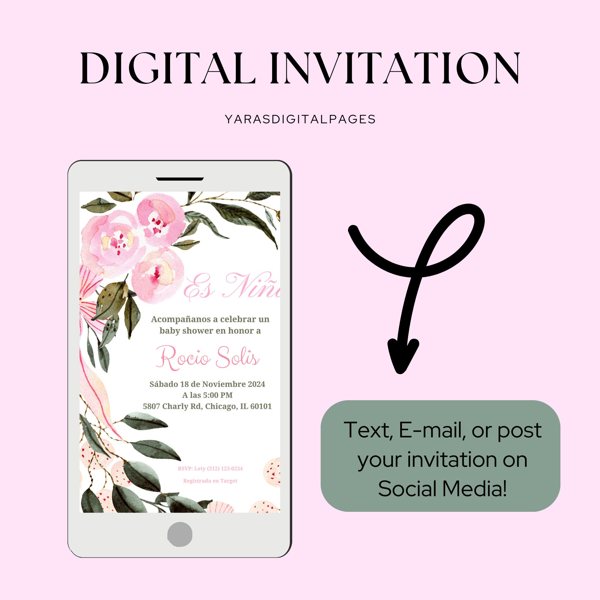 Es Niña - Baby Shower Invite in Spanish - It's a Girl - Spanish ...