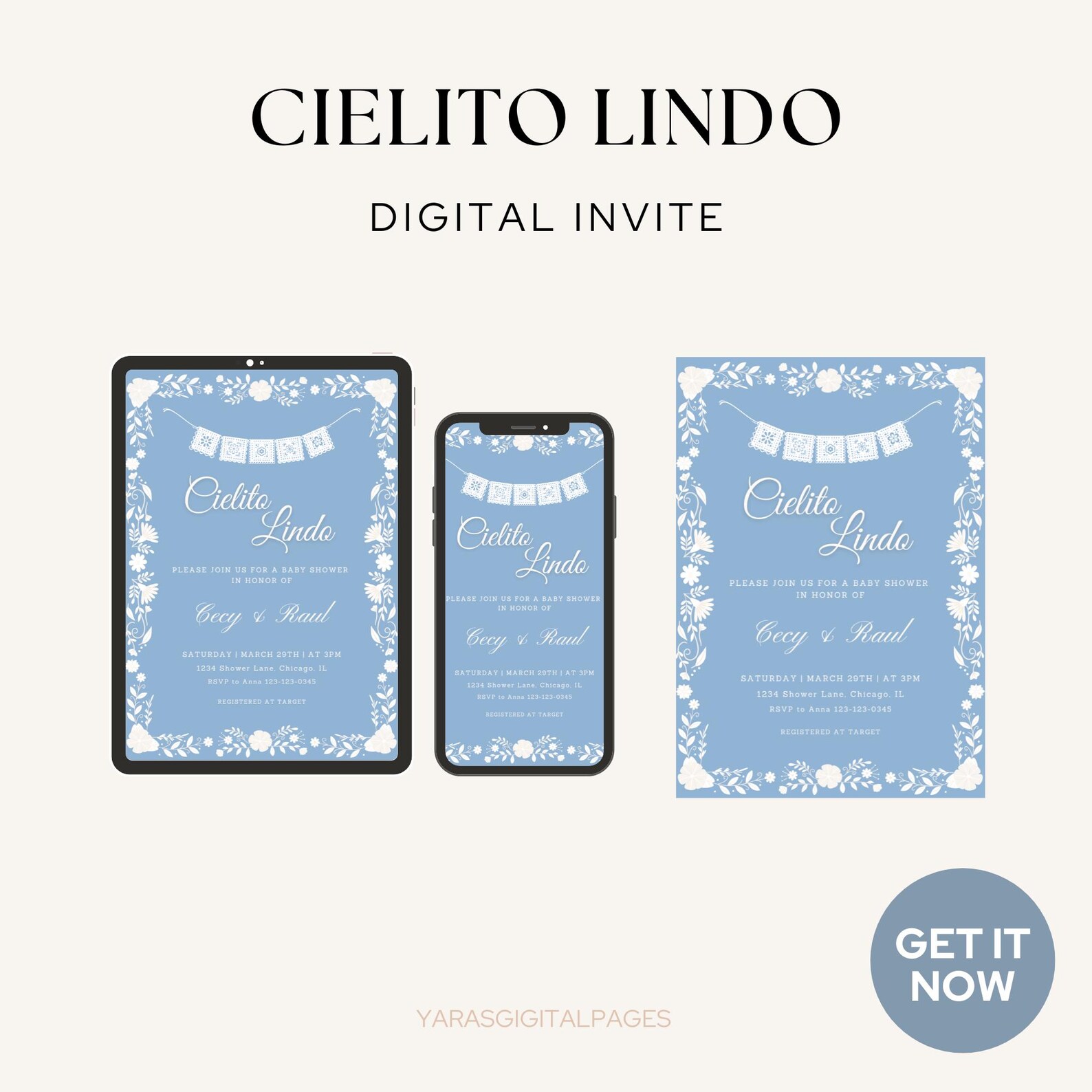 Dusty Blue Cielito Lindo Baby Shower Invitation, Cielito Lindo Boy Baby ...