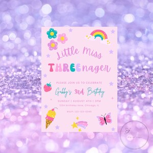 Little Miss Threenager - in My Threenager Era - 3rd Birthday Invite ...