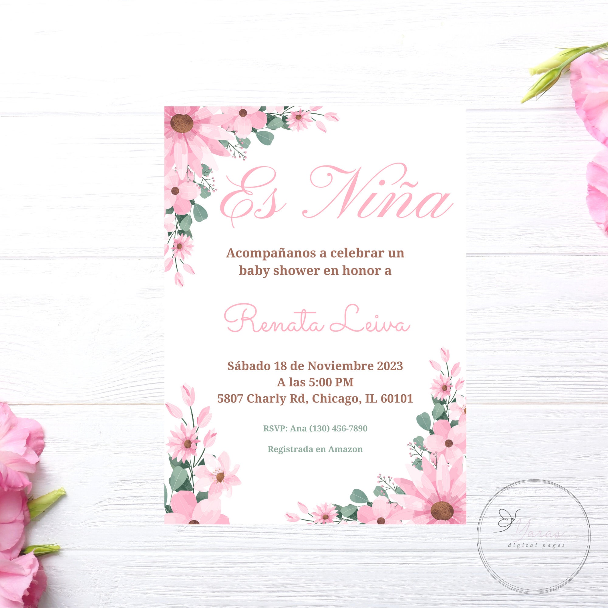 Es Niña - Baby Shower Invite in Spanish - It's a Girl - Spanish ...