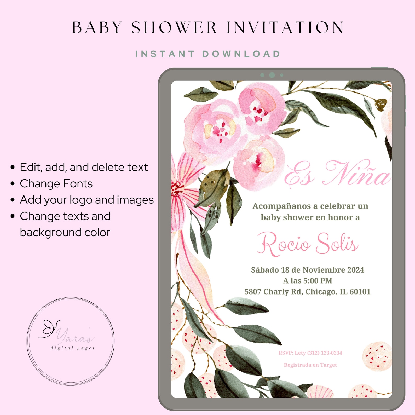 Es Niña - Baby Shower Invite in Spanish - It's a Girl - Spanish ...
