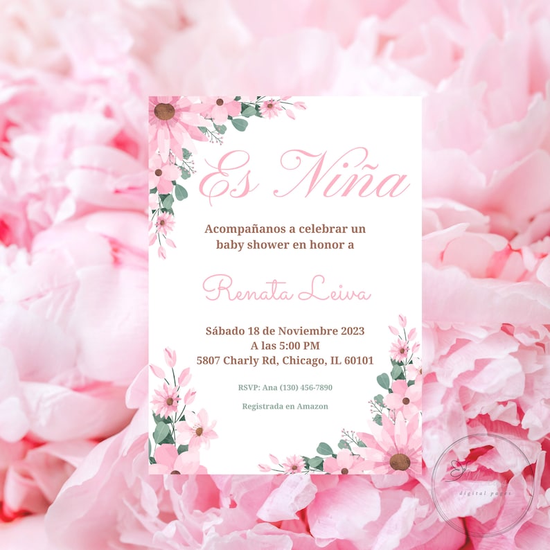 Es Niña - Baby Shower Invite in Spanish - It's a Girl - Spanish ...