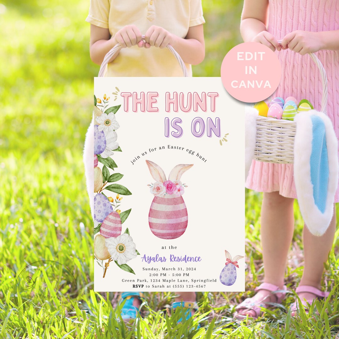 Easter Egg Hunt Invite - Easter Invite - the Hunt is on - Hop on Over ...