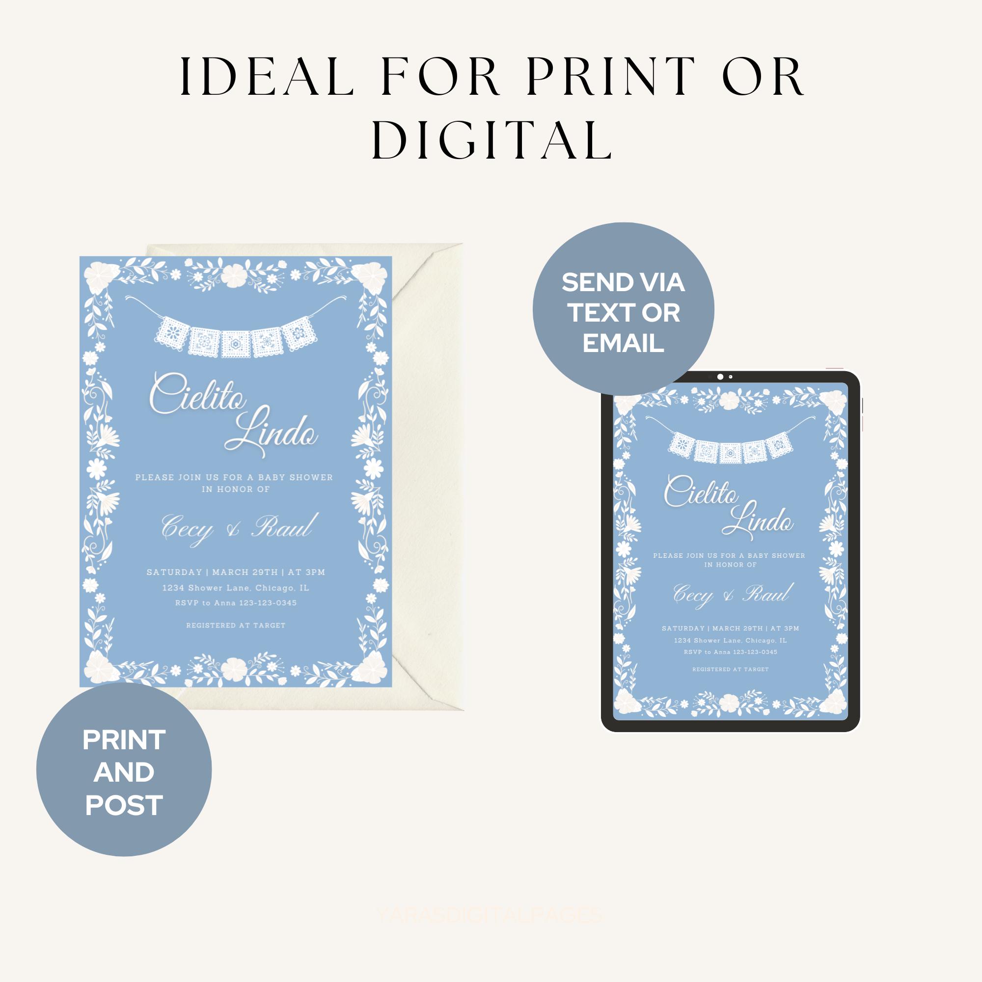 Dusty Blue Cielito Lindo Baby Shower Invitation, Cielito Lindo Boy Baby ...