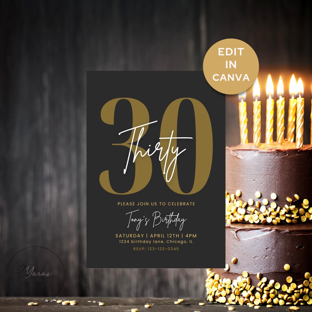 30th Birthday Invite - 30th Party Invite - 30th Invite Men - Digital ...
