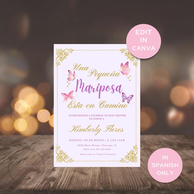 Una Pequeña Mariposa Baby Shower Invitation - Mariposa Baby Shower ...
