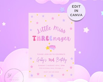 Little Miss Threenager in My Threenager Era 3rd Birthday Invite 3rd ...
