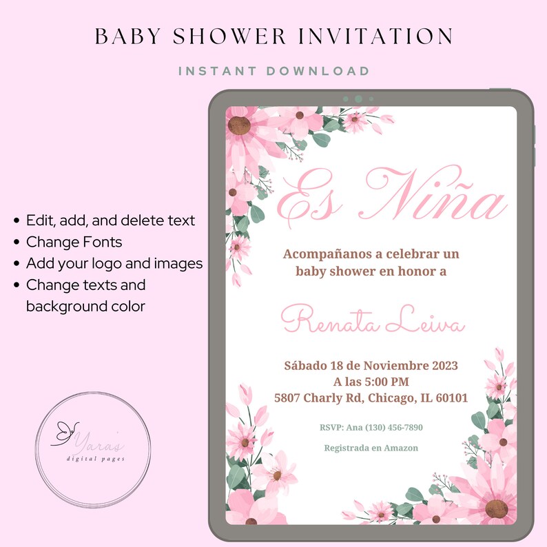 Es Niña - Baby Shower Invite in Spanish - It's a Girl - Spanish ...