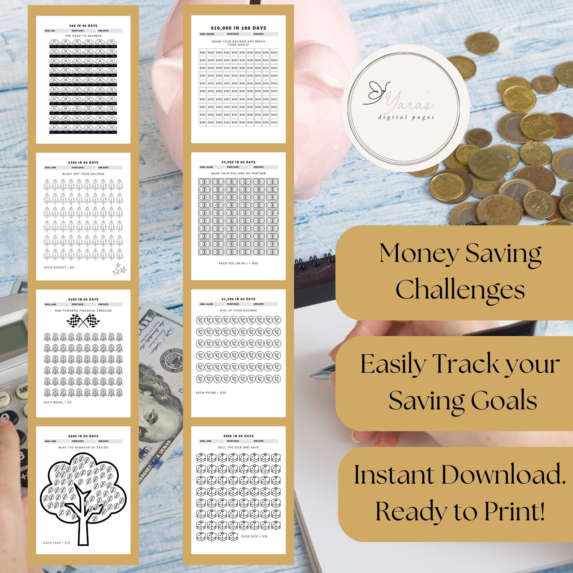 30-page Money Saving Challenge Bundle | Printable Savings Trackers ...