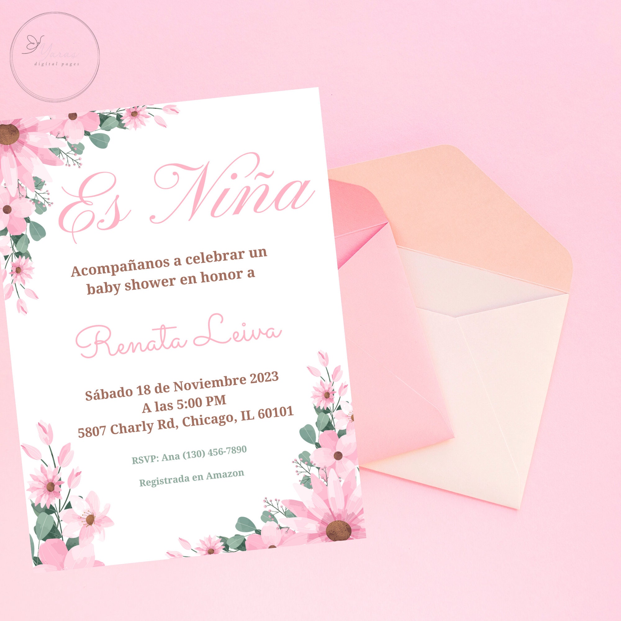 Es Niña - Baby Shower Invite in Spanish - It's a Girl - Spanish ...