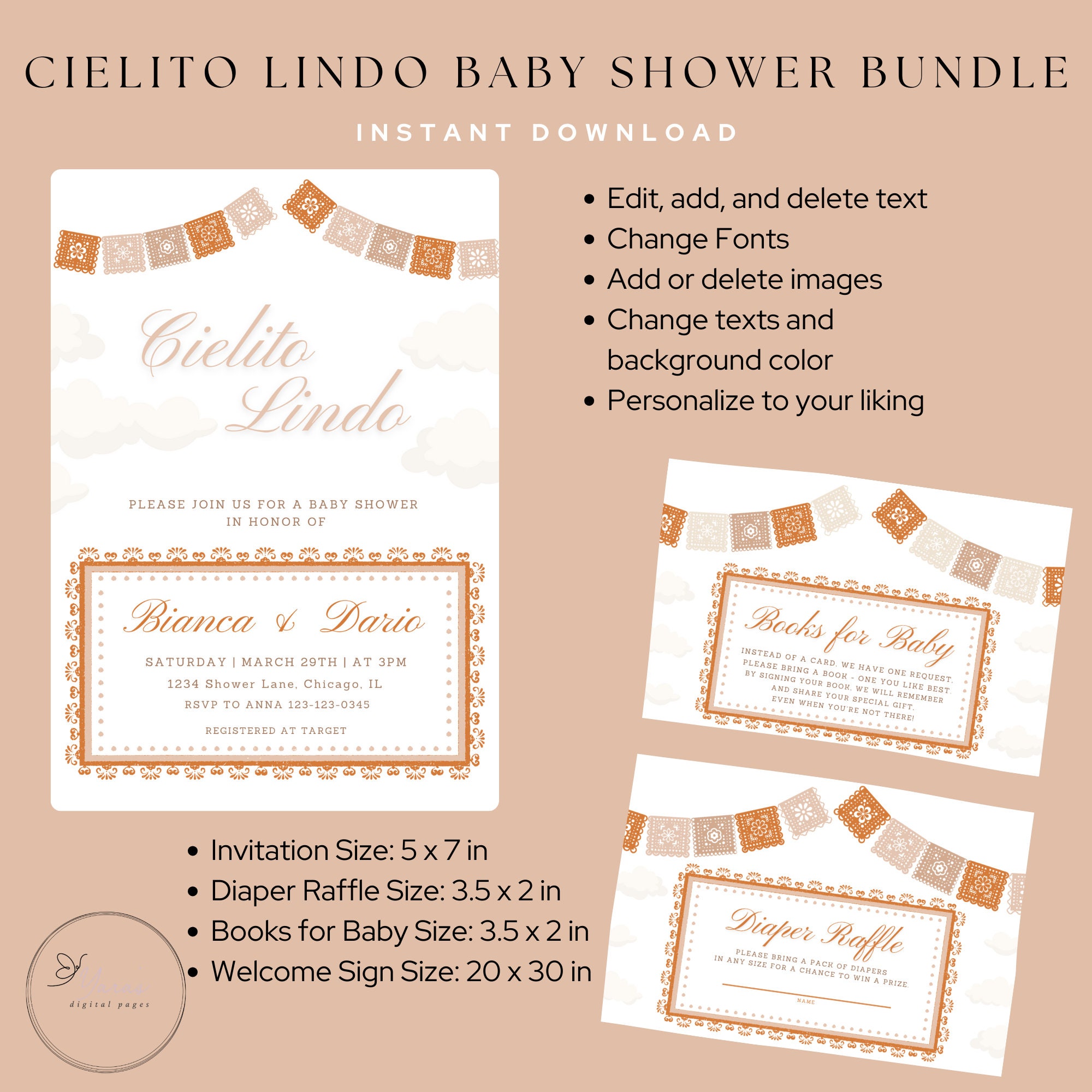 Cielito Lindo Invitation Bundle - Diaper Raffle - Books for Baby - Baby ...