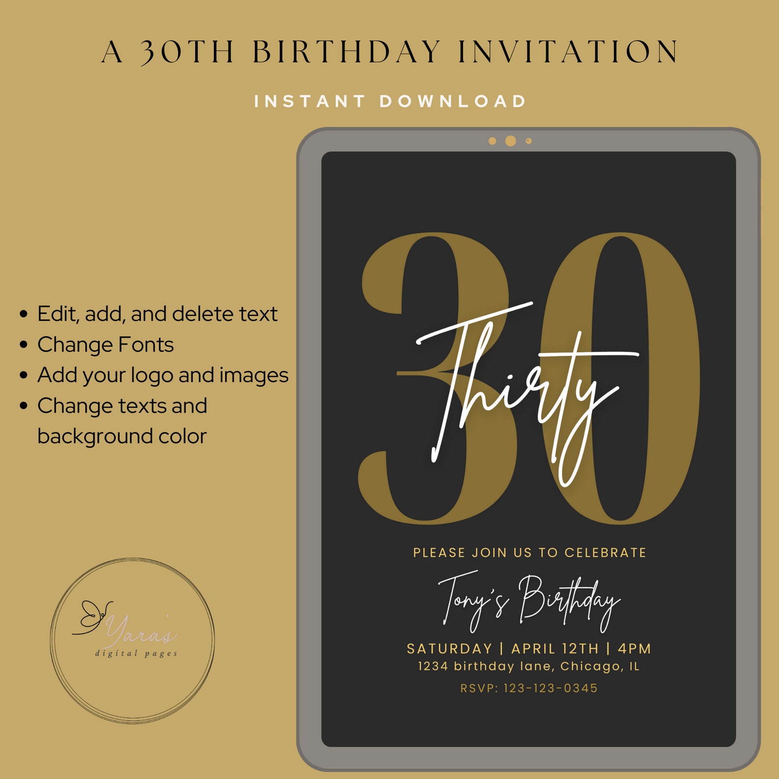 30th Birthday Invite - 30th Party Invite - 30th Invite Men - Digital ...