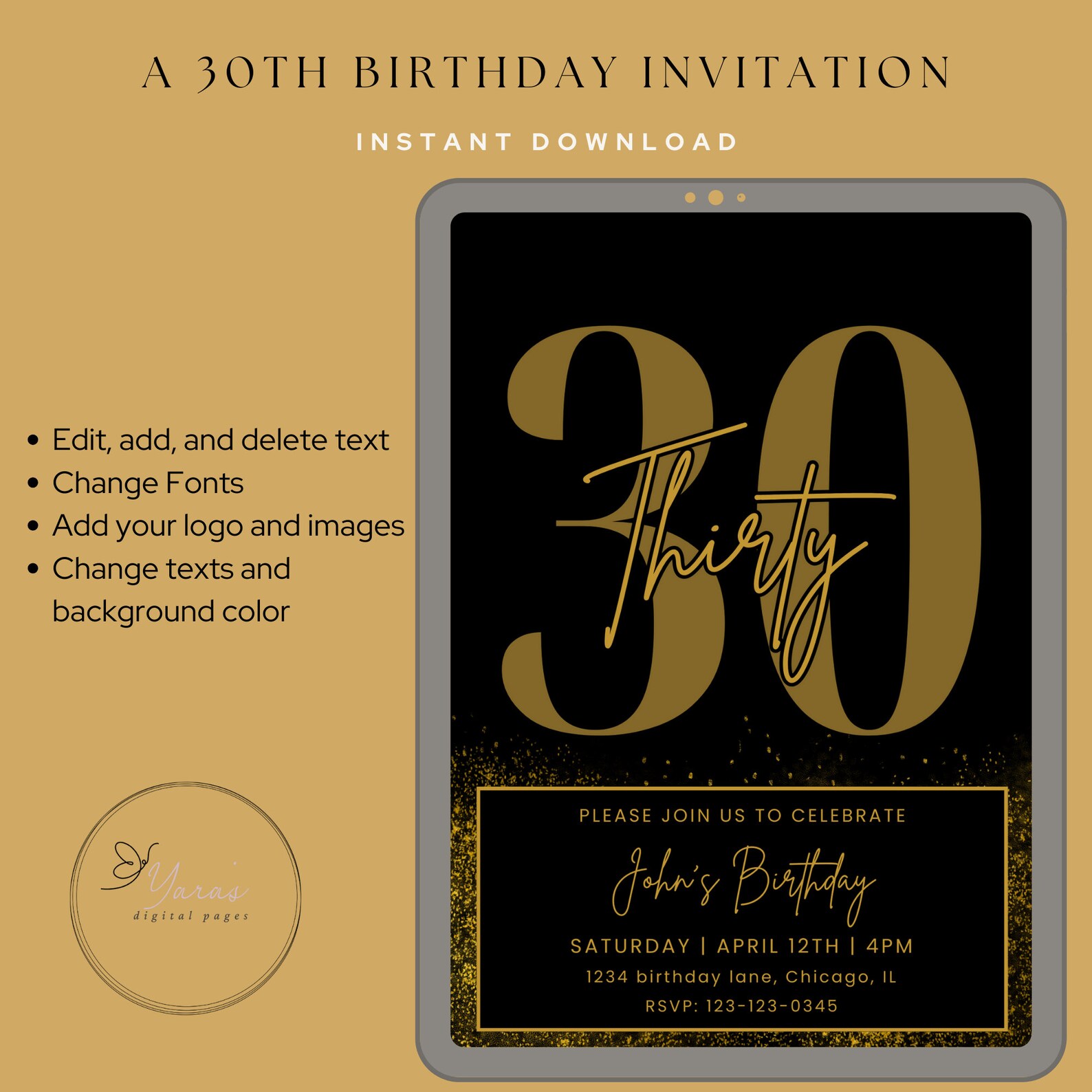30th Birthday Invite - 30th Party Invite - 30th Invite Men - Digital ...