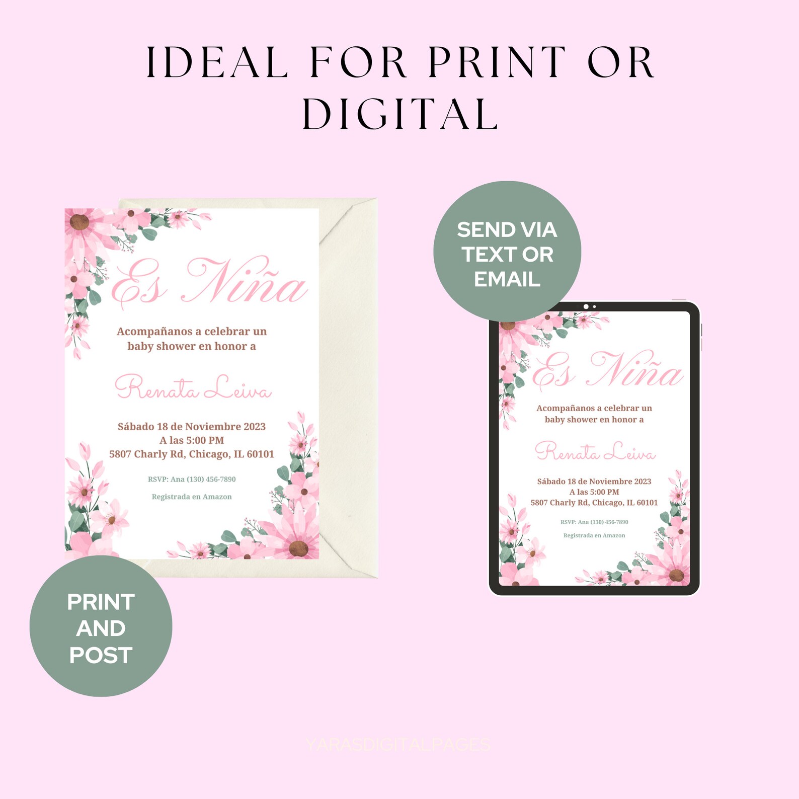 Es Niña - Baby Shower Invite in Spanish - It's a Girl - Spanish ...