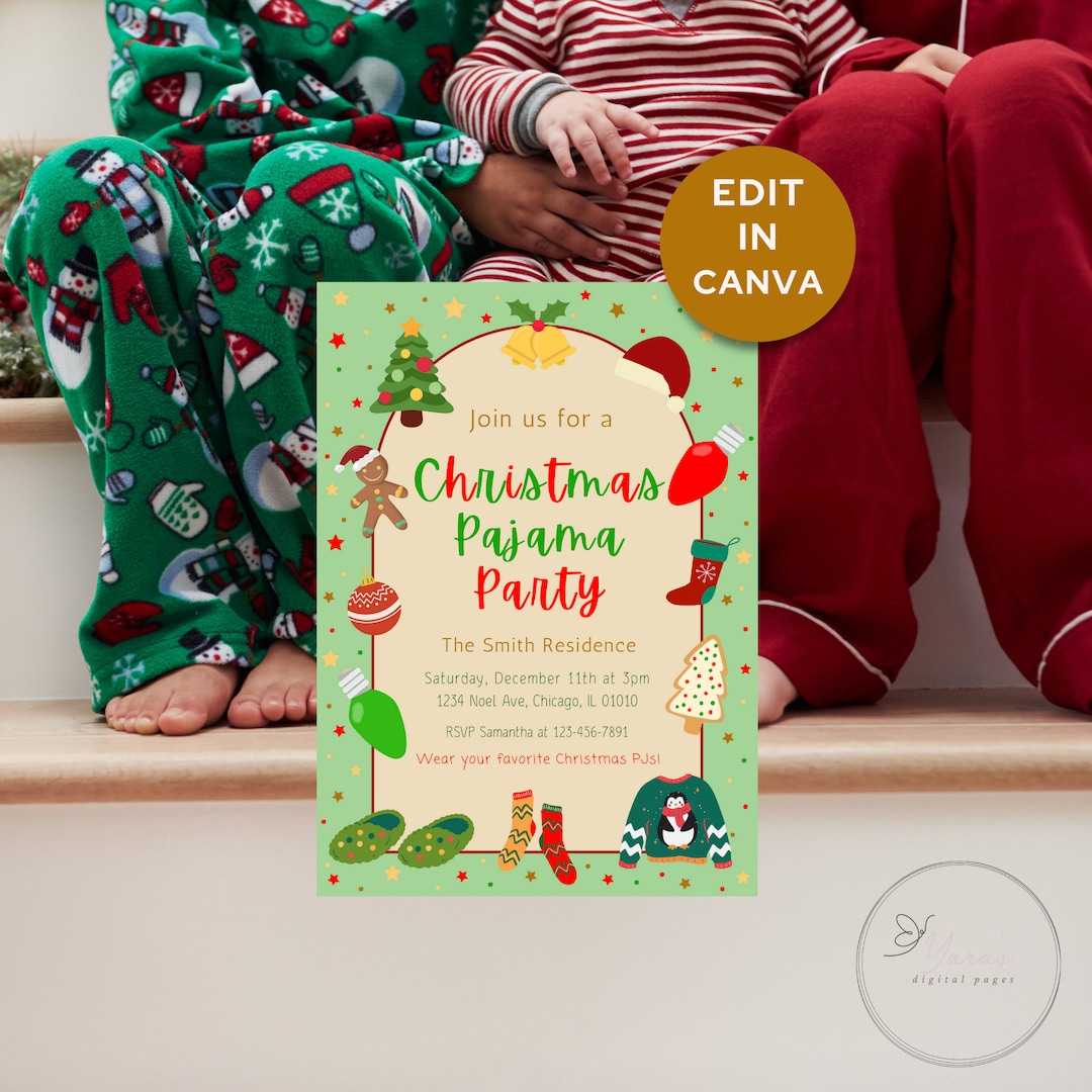 Christmas Pajama Party Invitation - Christmas Party Digital Invite ...