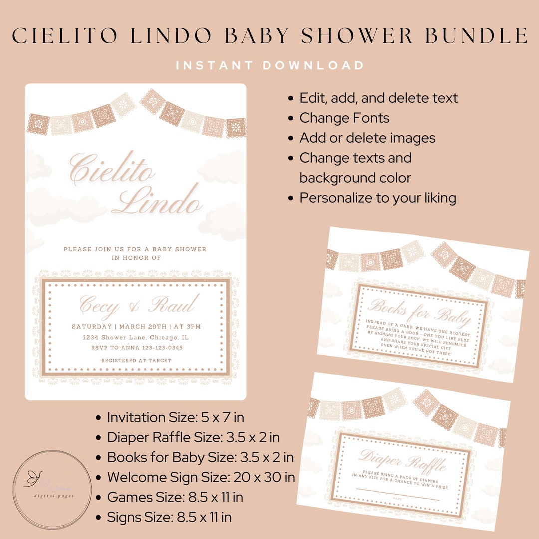 Cielito Lindo Invitation Bundle - Cielito Lindo Baby Shower - Diaper ...