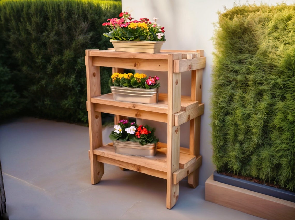 DIY Plant Shelves - Flower Pot Rack - 3 Tier Stand- Storage Shelves ...