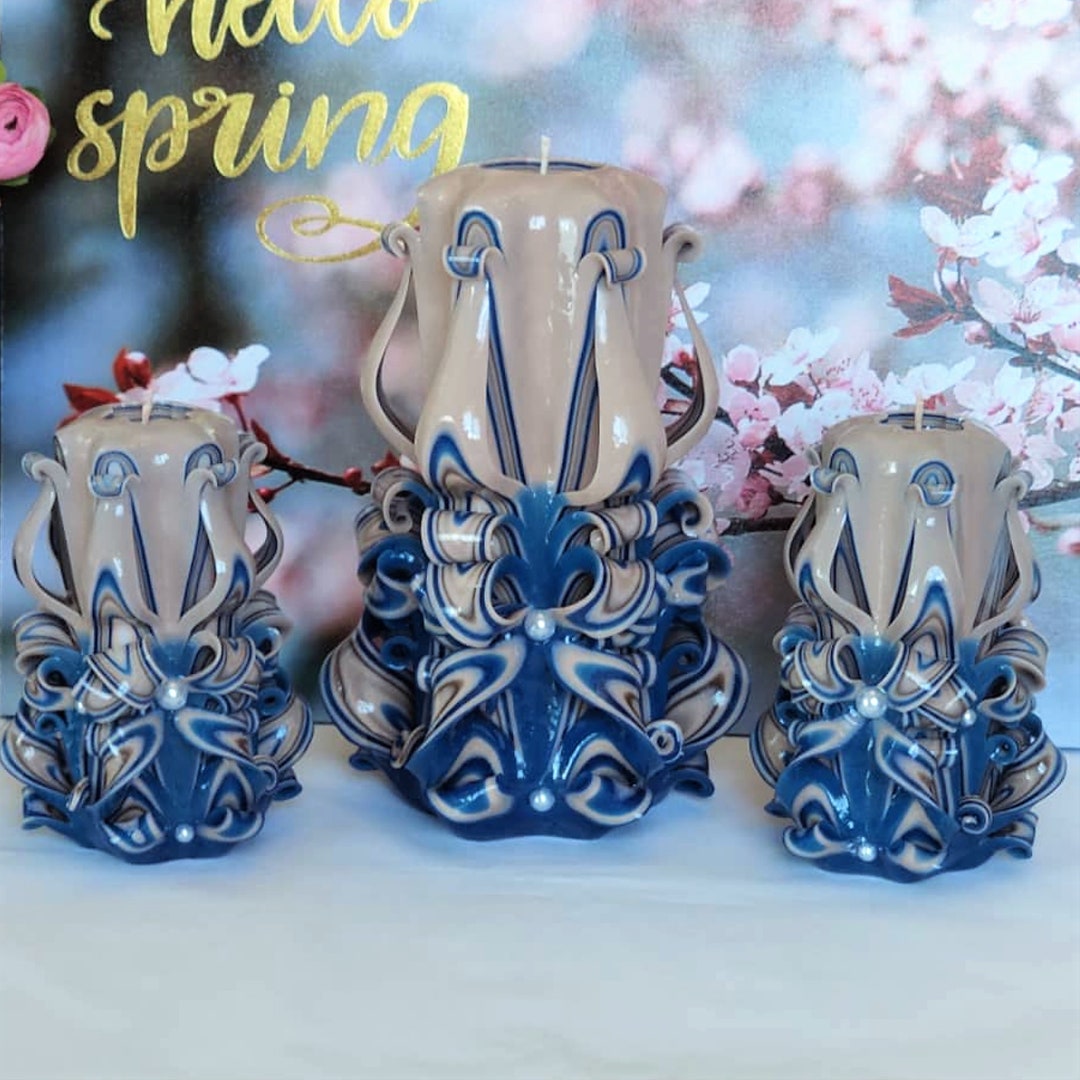 Carved Candles Decor Handmade Gift Colourful Art Design Home Set of ...