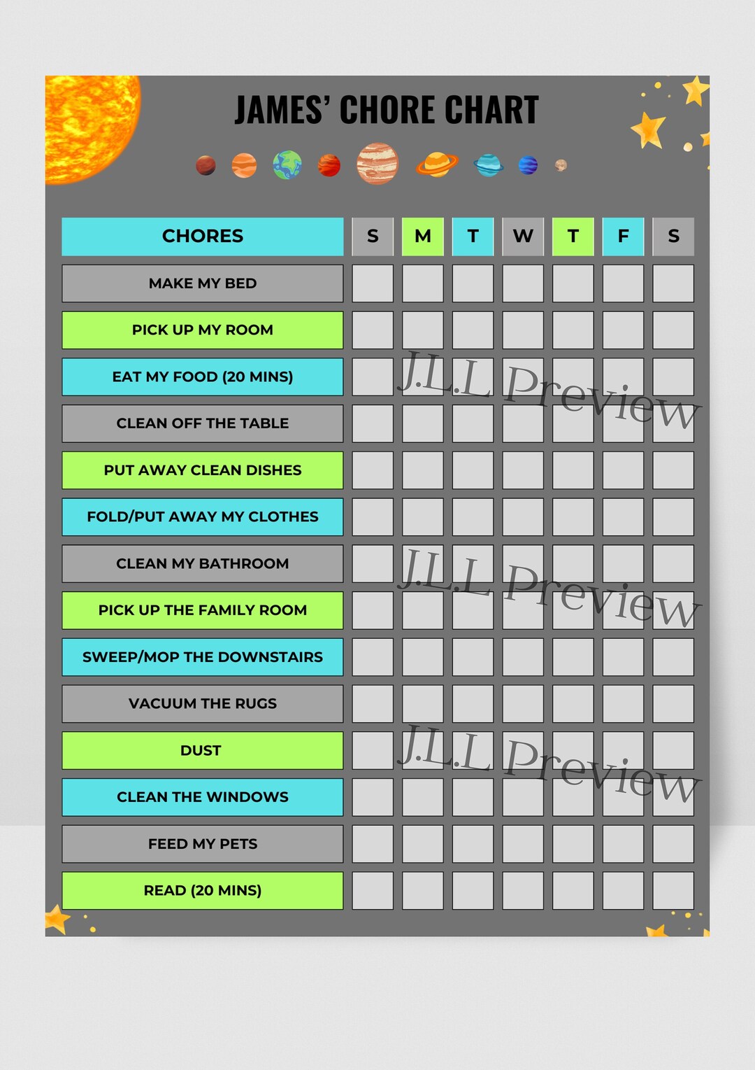 Editable Solar System Chore Chart, Kids Chore Chart, Printable Chore ...