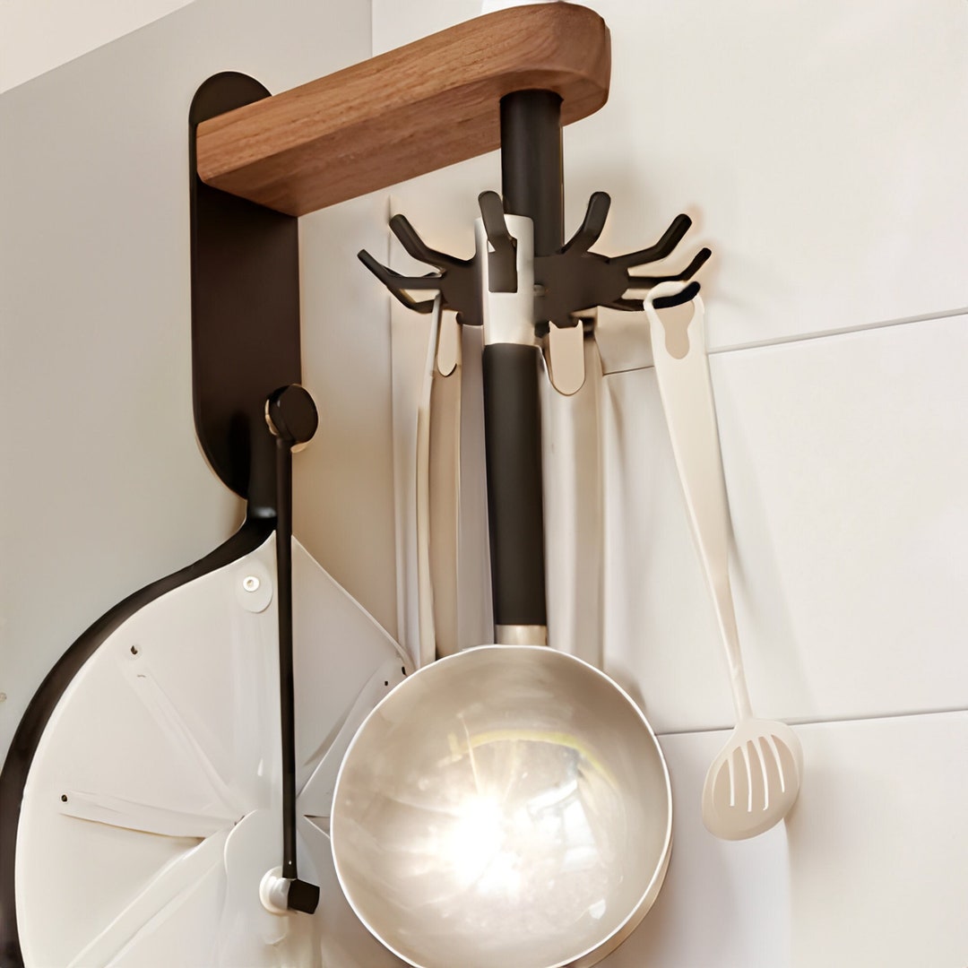 Rotating Multi-functional Utensil Rack With Walnut Wood Shelf - Etsy