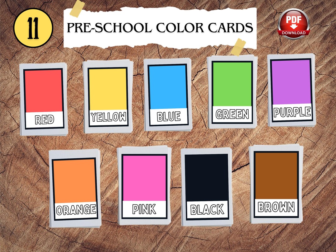 11 Color Cards, Montessori Flashcards, Pre-school Cards, Educational ...