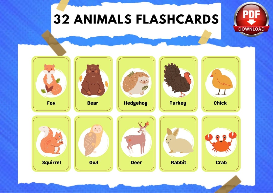 32 Animals Flash Cards, Montessori Materials, Educational Printable ...