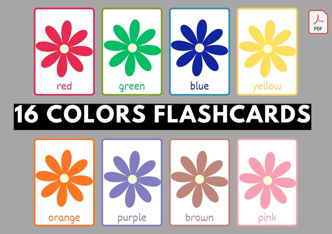 16 Colors Flashcards, Colors Posters, Colors Flash Cards, Montessori ...